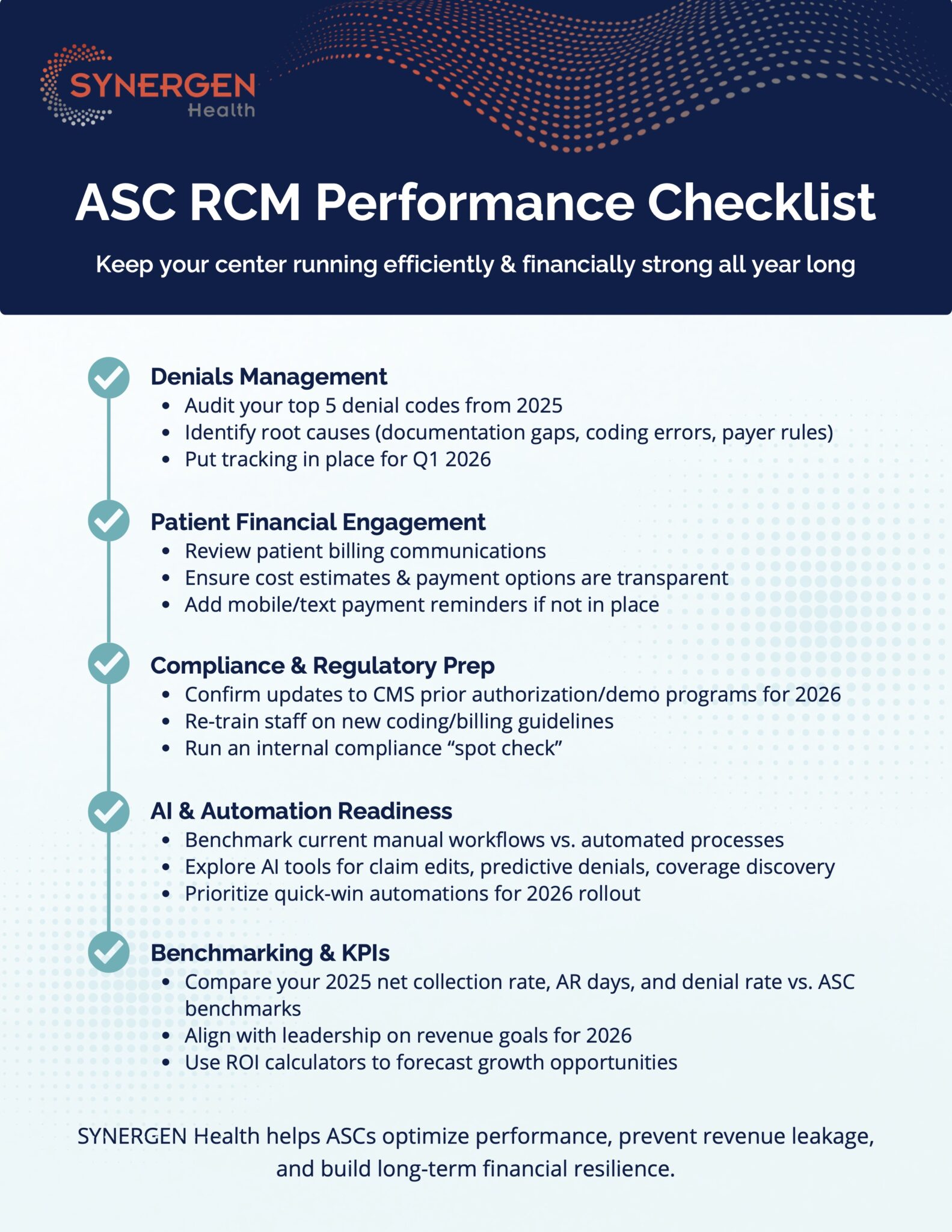 Infographic: ASC RCM Performance Checklist - SYNERGEN Health